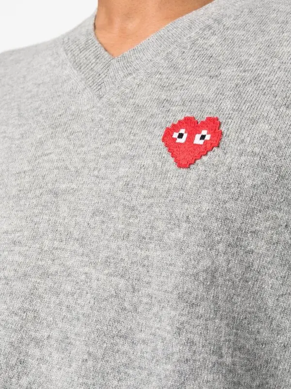 Play Comme Des Garcon V-neck Wool Jumper - Grey