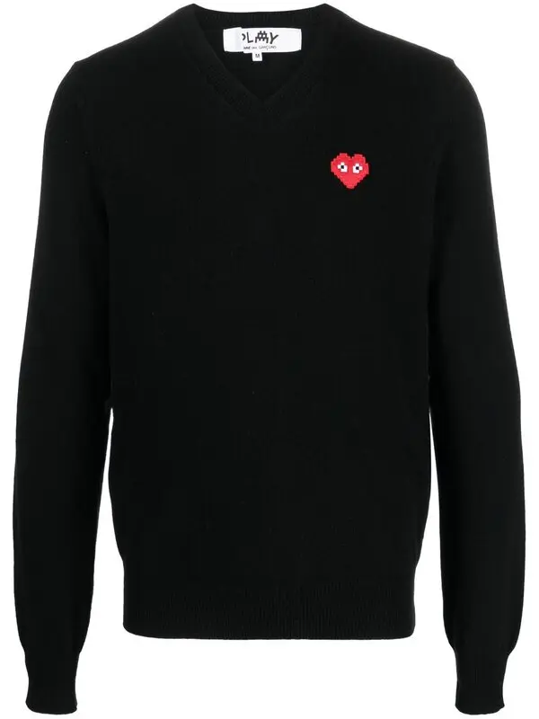 Play Comme Des Garcon V-neck Wool Jumper - Black