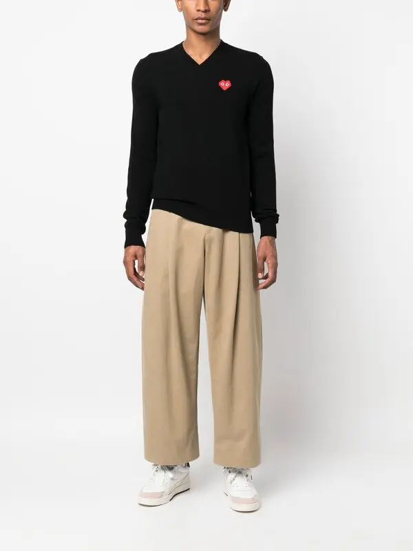 Play Comme Des Garcon V-neck Wool Jumper - Black