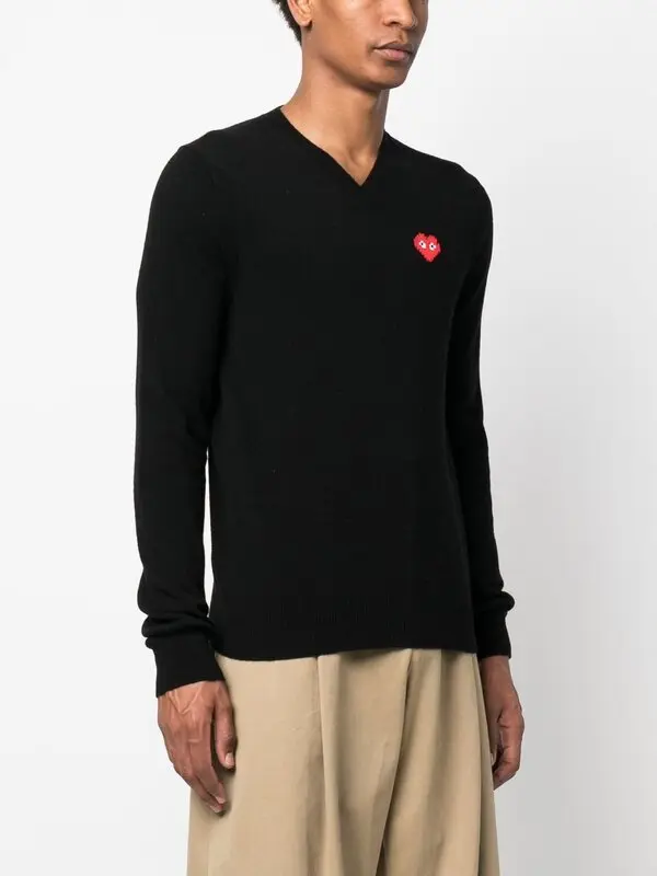Play Comme Des Garcon V-neck Wool Jumper - Black