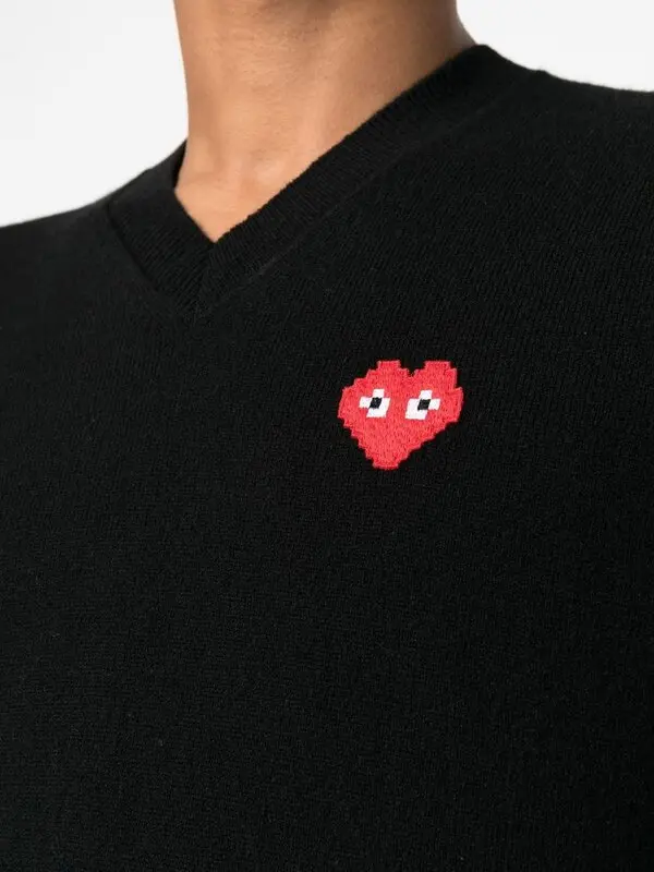 Play Comme Des Garcon V-neck Wool Jumper - Black