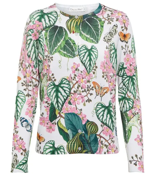 Oscar De La Renta Floral Cotton-blend Knit Cardigan - Multicoloured