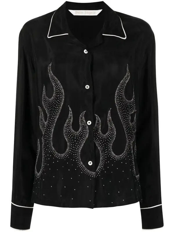 Palm Angels Flame-embroidered Shirt - Black