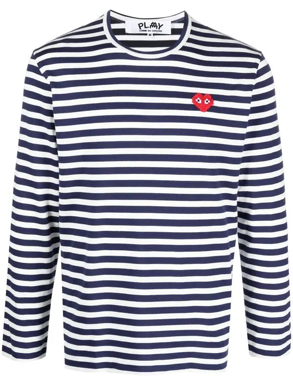 Play Comme Des Garcon Stripe-pattern Cotton T-shirt - Blue