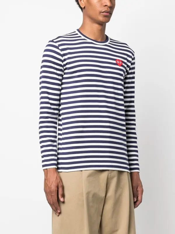 Play Comme Des Garcon Stripe-pattern Cotton T-shirt - Blue