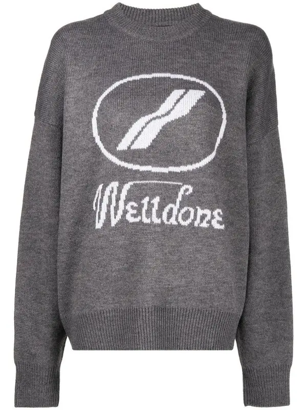We11Done Crew-neck Logo Jumper - Grey