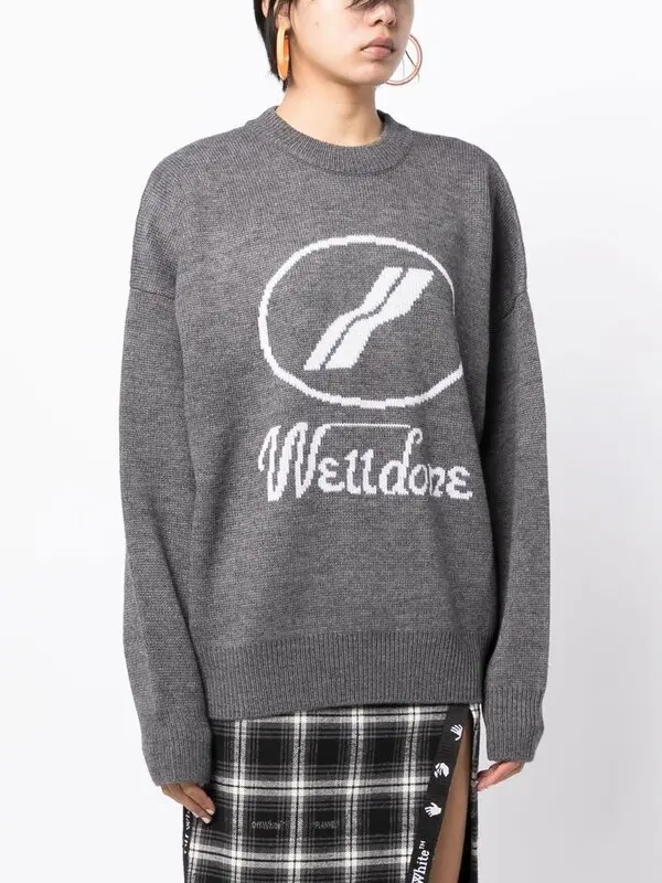 We11Done Crew-neck Logo Jumper - Grey