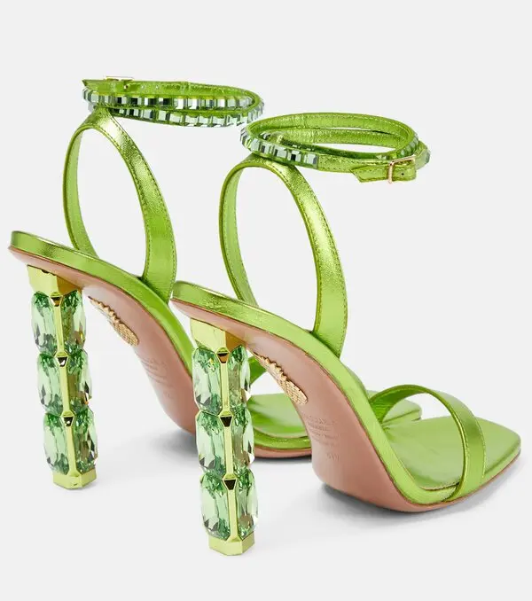 AQUAZZURA Aura 105 Embellished Leather Sandals - Green