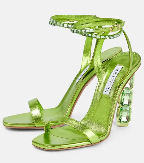 AQUAZZURA Aura 105 Embellished Leather Sandals - Green