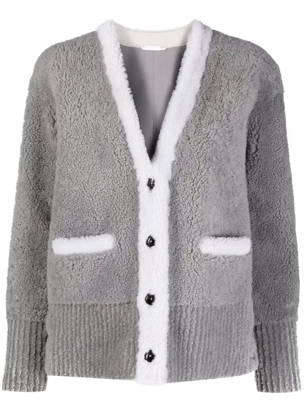 Thom Browne V-neck Shearling Cardigan - Grey