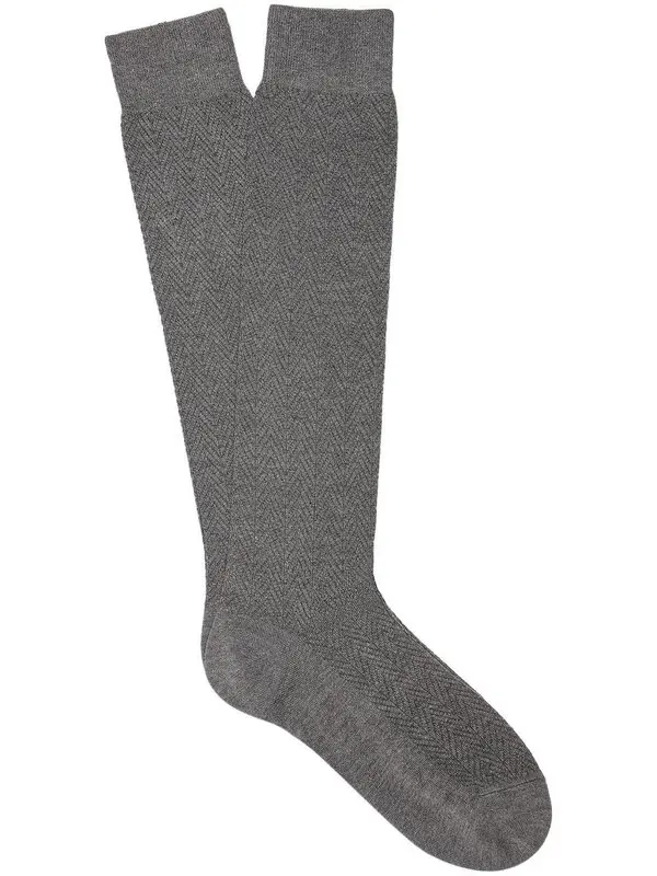 Zegna Chevron Knit Calf-length Socks - Grey