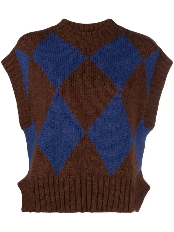 La DoubleJ Argyle Knitted Vest - Brown