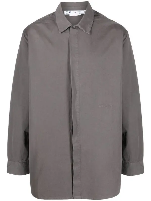 Off-White Embroidered-logo Oversized-cut Shirt - Grey