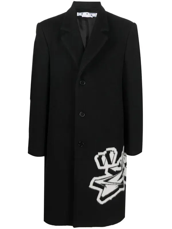 Off-White Intarsia-graffiti Logo Single-breasted Coat