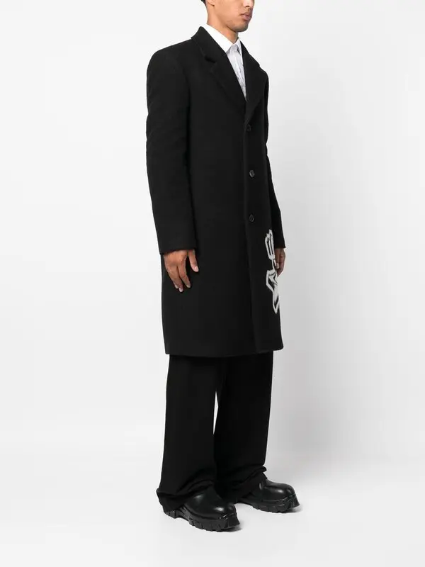 Off-White Intarsia-graffiti Logo Single-breasted Coat