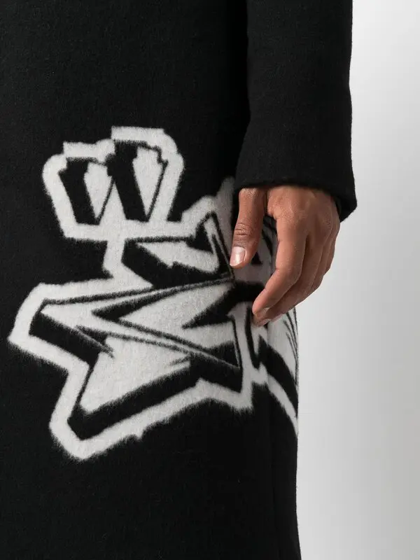 Off-White Intarsia-graffiti Logo Single-breasted Coat