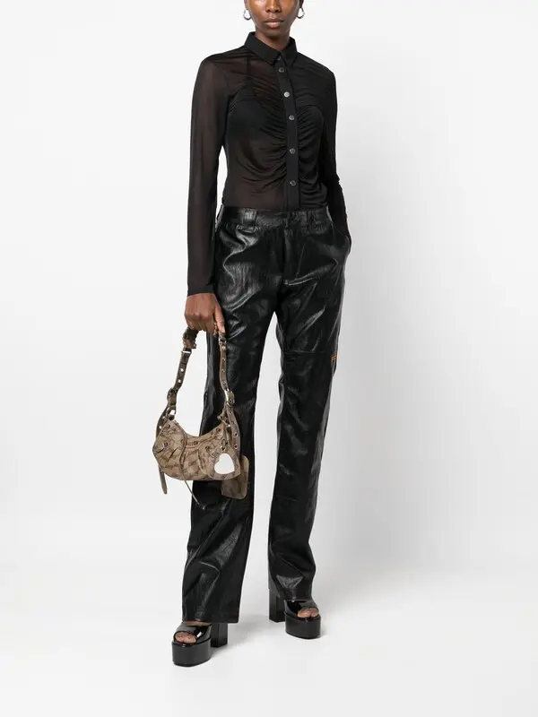 Heron Preston Georgette Ruched Long-sleeve Shirt