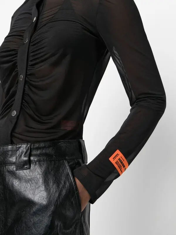 Heron Preston Georgette Ruched Long-sleeve Shirt