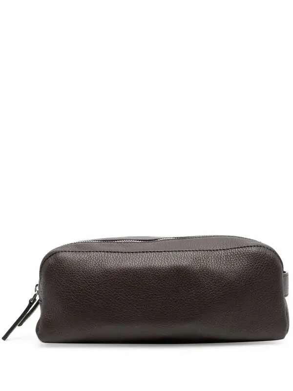 ORTIGNI Grained-leather Double-zip Washbag - Brown