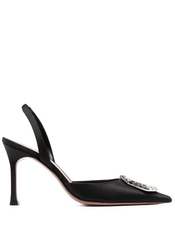 Amina Muaddi 90mm Camelia Slingback Pumps - Black