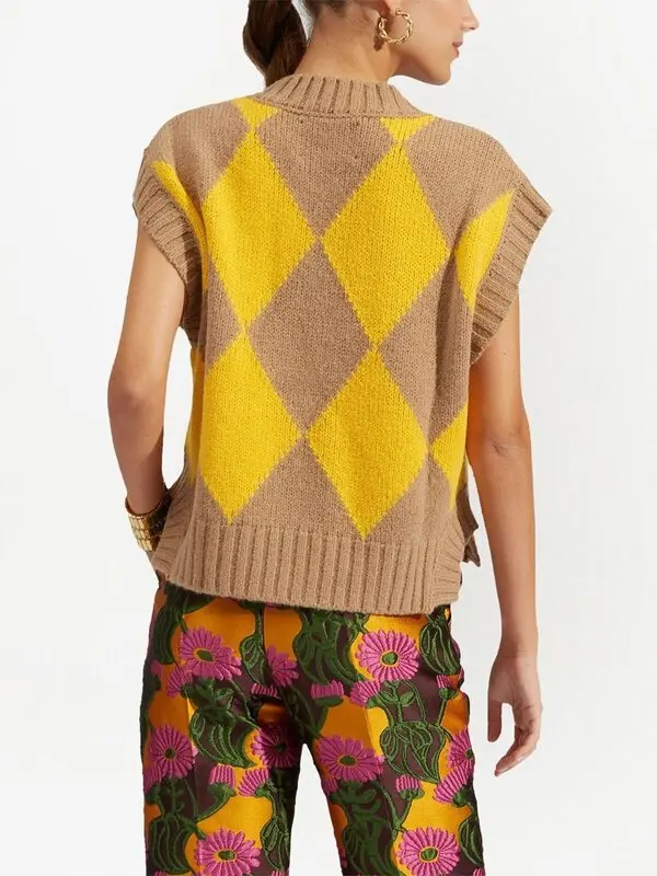 La DoubleJ Argyle-check Knit Vest - Yellow