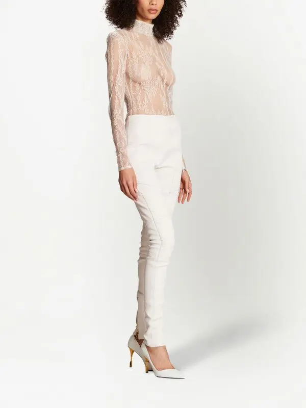 Balmain Leather Skinny Trousers - Neutrals