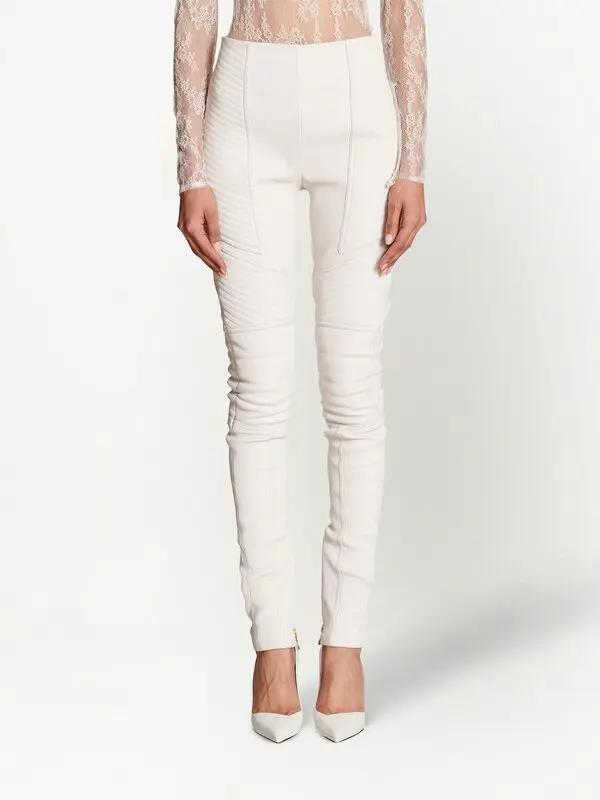 Balmain Leather Skinny Trousers - Neutrals