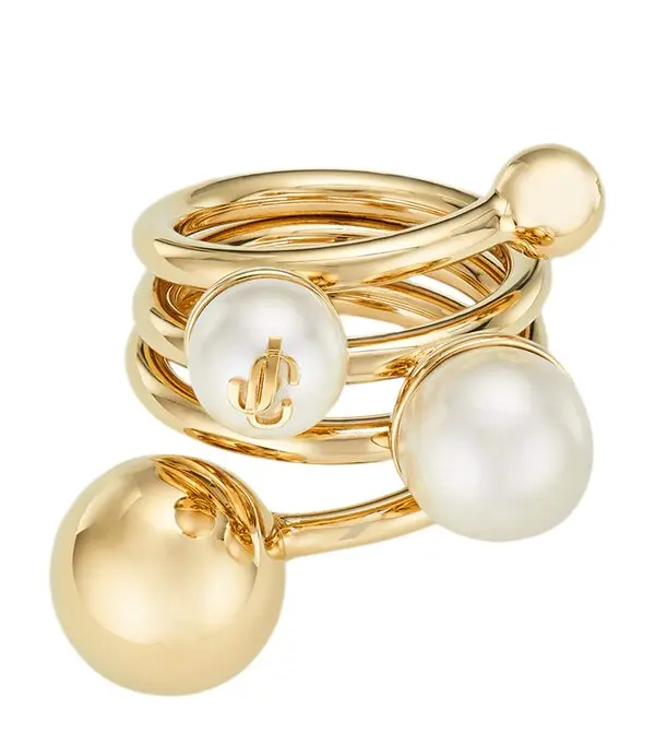 JIMMY CHOO Faux Pearl Stack Ring - Gold