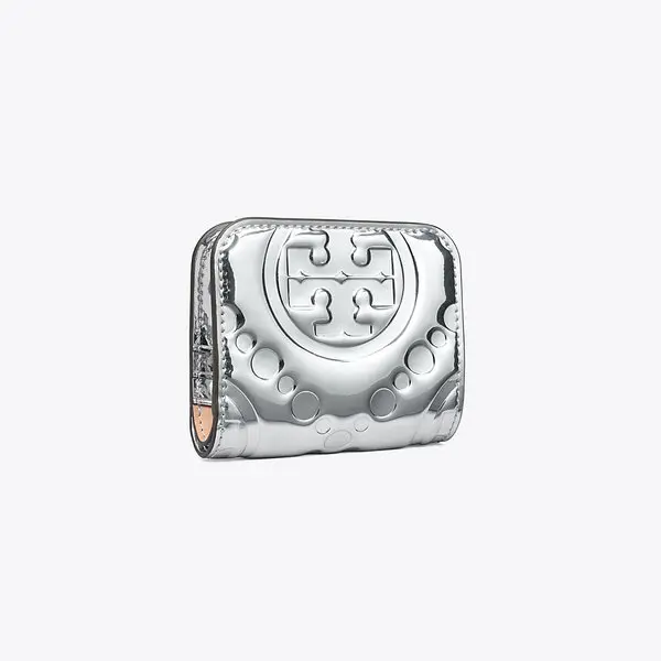 Tory Burch Mini T Monogram Embossed Metallic Wallet