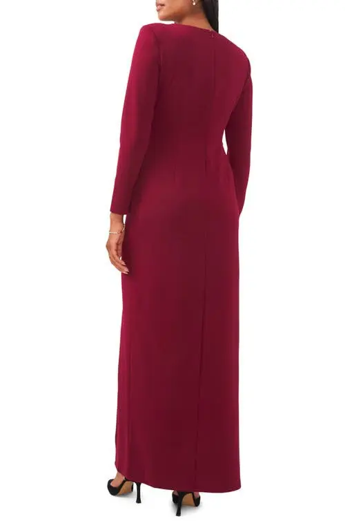 Chaus Crystal Detail Long Sleeve Gown - Majestic Wine