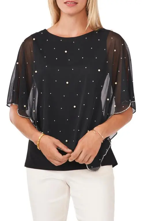 Chaus Beaded Overlay Jersey Top - Black