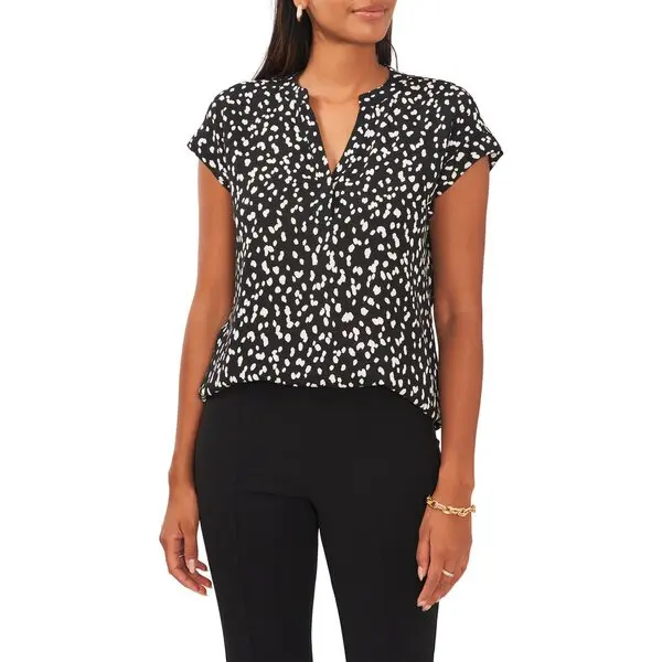 Chaus Split-neck Georgette Blouse - Black/white