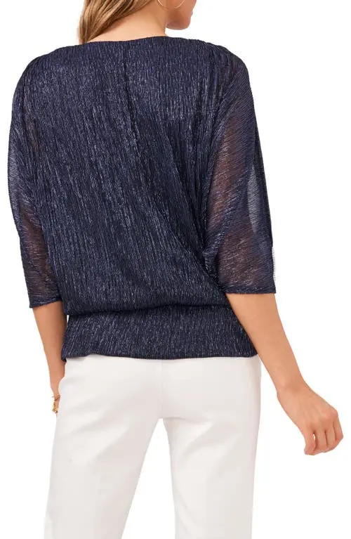 Chaus Metallic V-neck Blouse - Navy