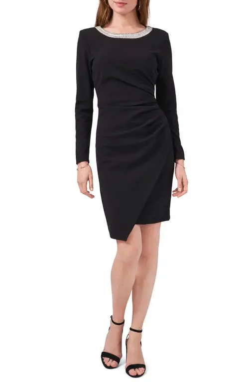 Chaus Beaded Neckline Long Sleeve Sheath Dress