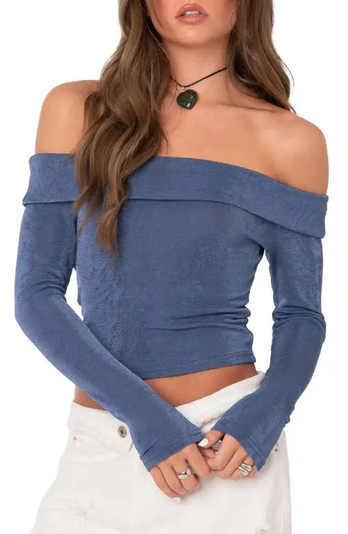 EDIKTED Athena Off-the-shoulder Top - Blue