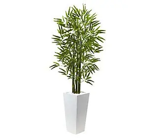 NEARLY NATURAL 5' Bamboo Tree With White Planter Nearly Nat Ural - One-color