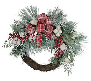NORTHLIGHT Red Plaid Bow Wreath