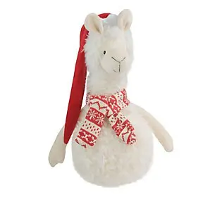 NORTHLIGHT 17.75' White Llama W/ Red Santa Hat Able Top Decor - One-color