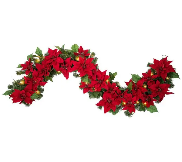 HAUTE DECOR Poinsettia 6' Pre-lit Indoor/outdo Or Garland - One-color