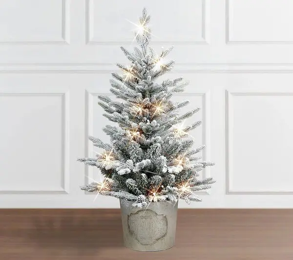 PULEO INTERNATIONAL Puleo 3' B/o Potted Flocked Tree, 458 Tips, 50 Rm White