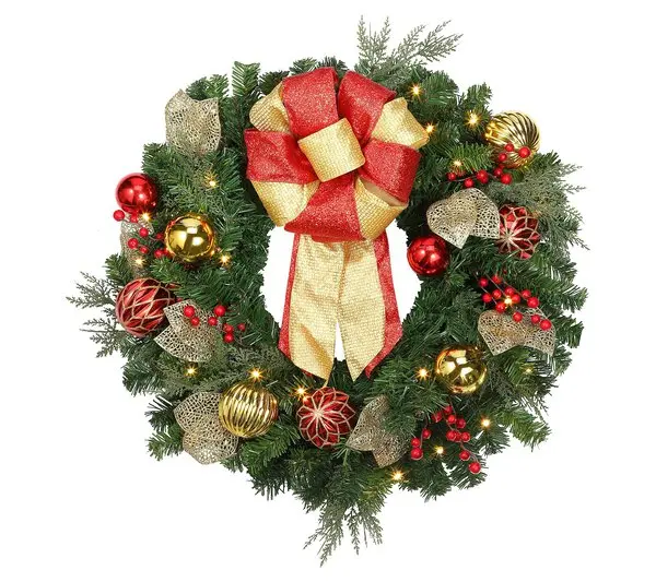 HAUTE DECOR 24' Madison Prelit Wreath W/30 Led Ights - One-color