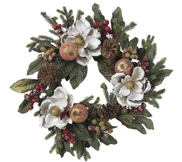 NEARLY NATURAL 24' Magnolia Pinecone & Berry Wreath Nearly Atural - One-color