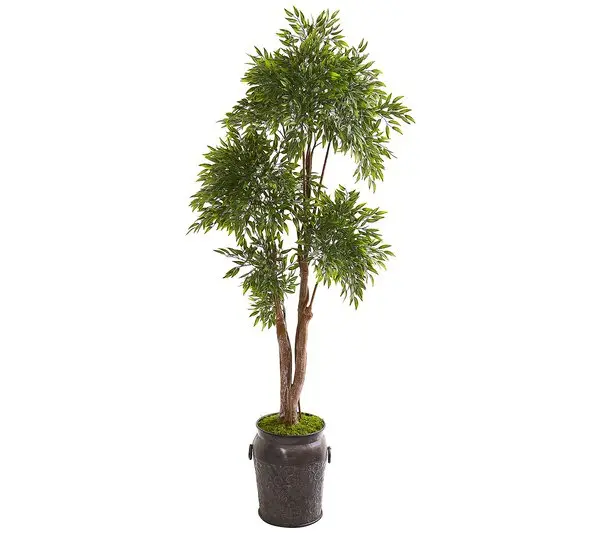 NEARLY NATURAL 82' Ruscus Tree In Planter By - One-color