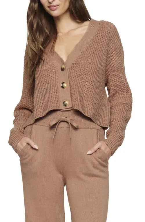 Eberjey Waffle Knit Crop Cardigan - Hazelnut