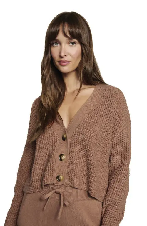 Eberjey Waffle Knit Crop Cardigan - Hazelnut