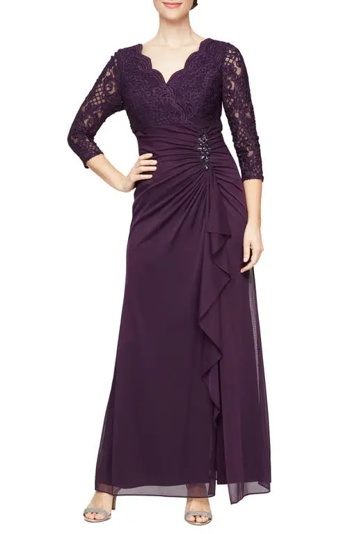 Alex Evenings Sequin Embroidery Empire Waist Gown