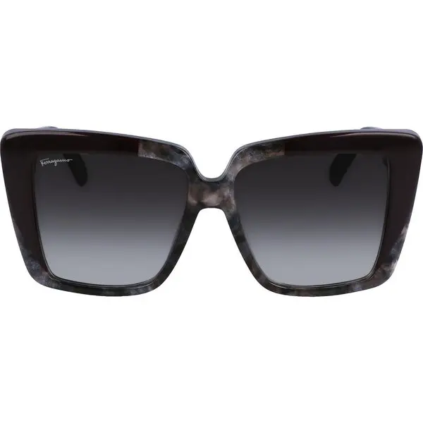 FERRAGAMO 55mm Gradient Rectangular Sunglasses - Grey Marble/bordeaux
