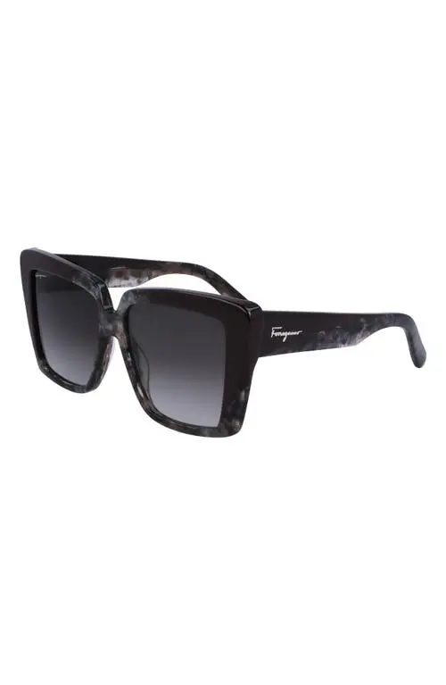 FERRAGAMO 55mm Gradient Rectangular Sunglasses - Grey Marble/bordeaux