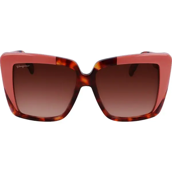 FERRAGAMO 55mm Gradient Rectangular Sunglasses - Red Tortoise/rose