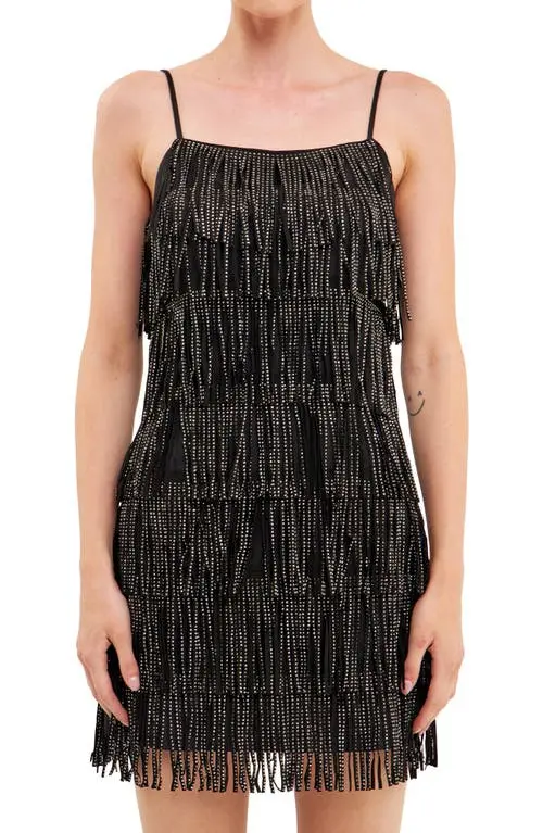 Endless Rose Beaded Fringe Mini Dress - Black